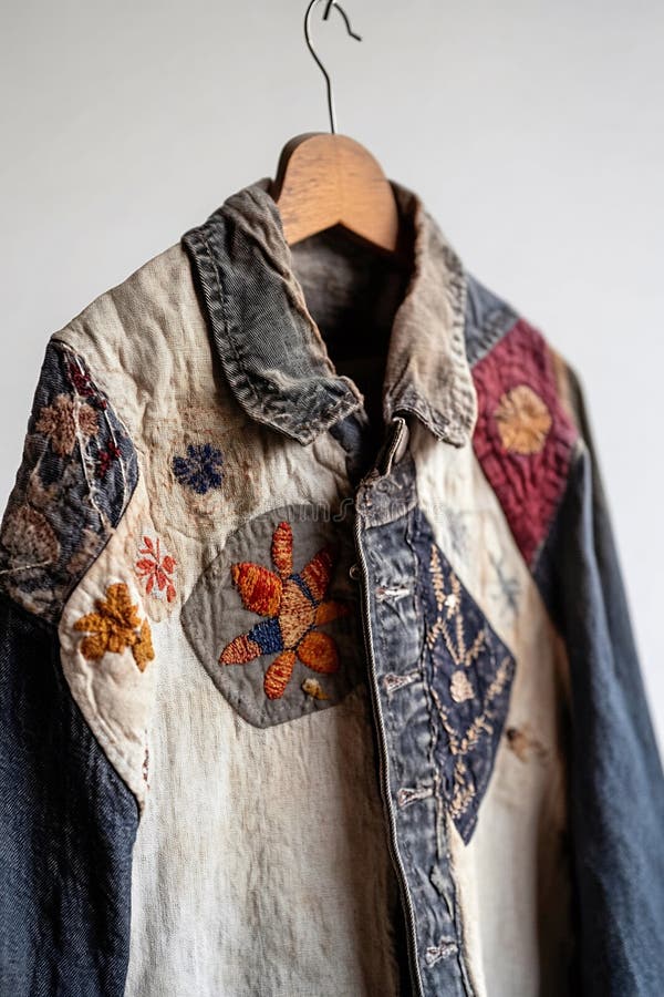 Second-hand Vintage Jacket with Patchwork and Embroidery Stock Image ...