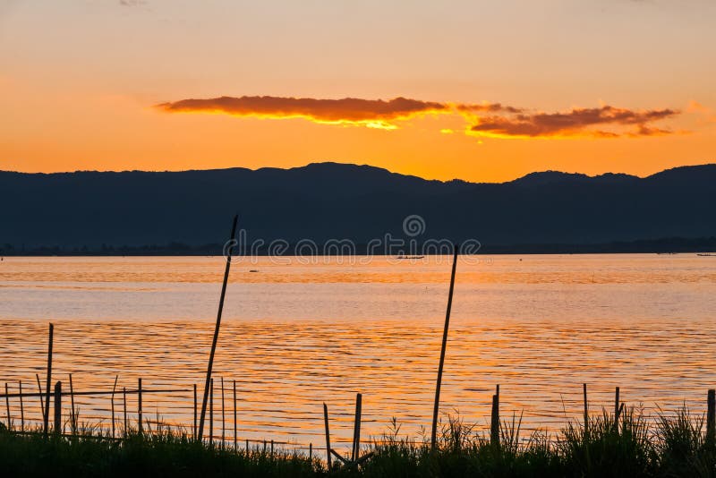 A Sunset Over the Inle Lake, Taunggyi, Myanmar Stock Image - Image of ...