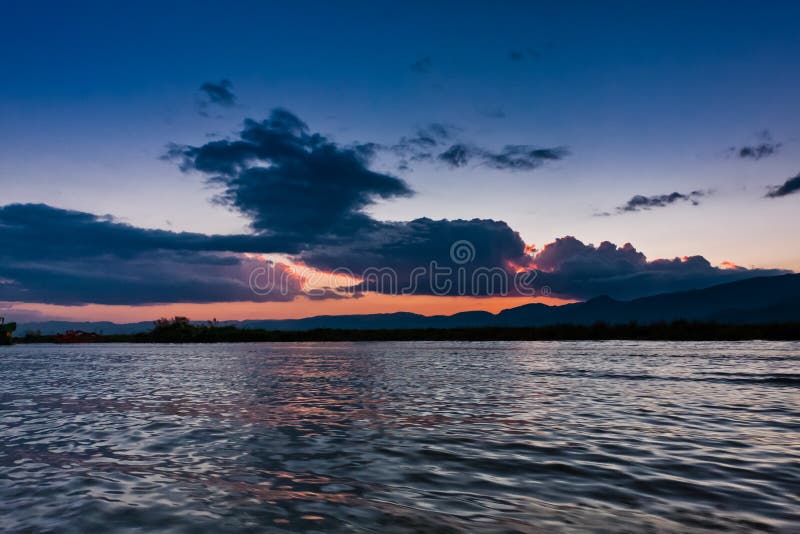 A Sunset Over the Inle Lake, Taunggyi, Myanmar Stock Image - Image of ...