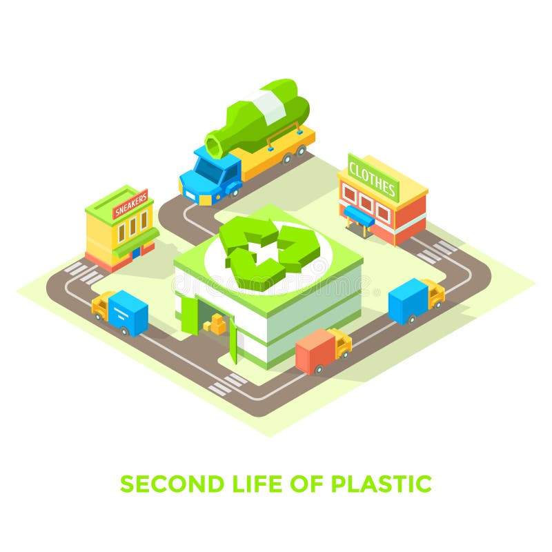 Second Life of Plastic. Plastic Recycling, Vector Illustration Stock ...