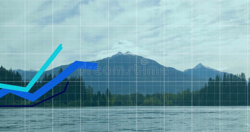 At Second Mark Three Lines Emerging Rising Transparent Grid while ...