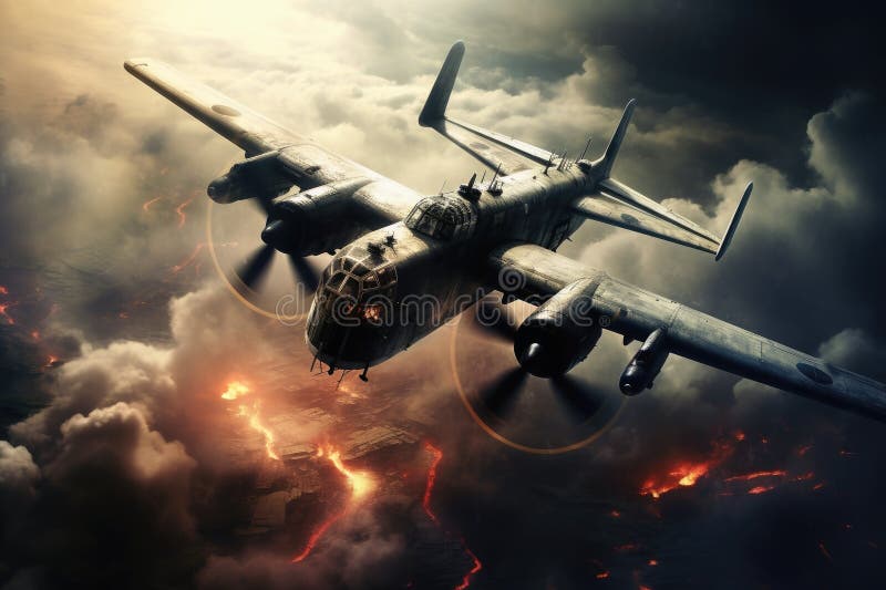 A Second World War Plane in the Dramatic Sky Stock Illustration ...