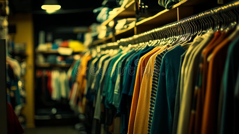A Secondhand Clothing Rack Neatly Arranged in a Minimalist Store ...