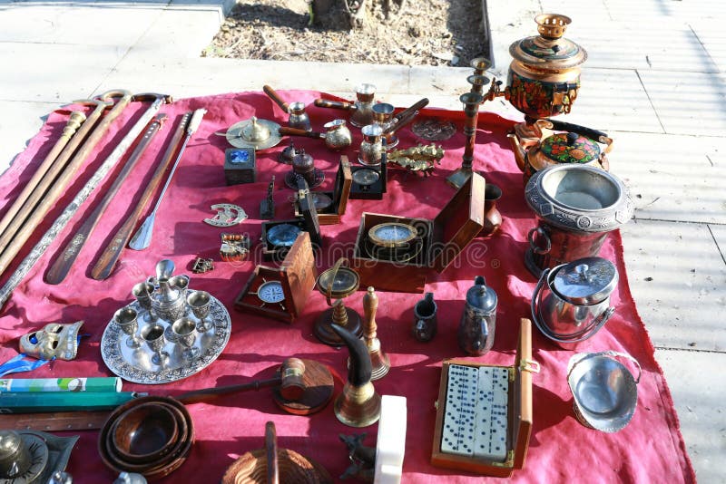 Secondhand Things in Swap Meet Stock Photo - Image of item, dishware ...