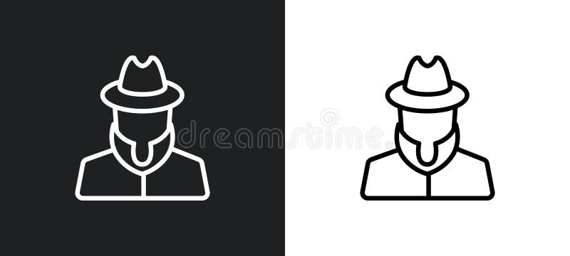 Secret Agent Outline Icon in White and Black Colors. Secret Agent Flat ...
