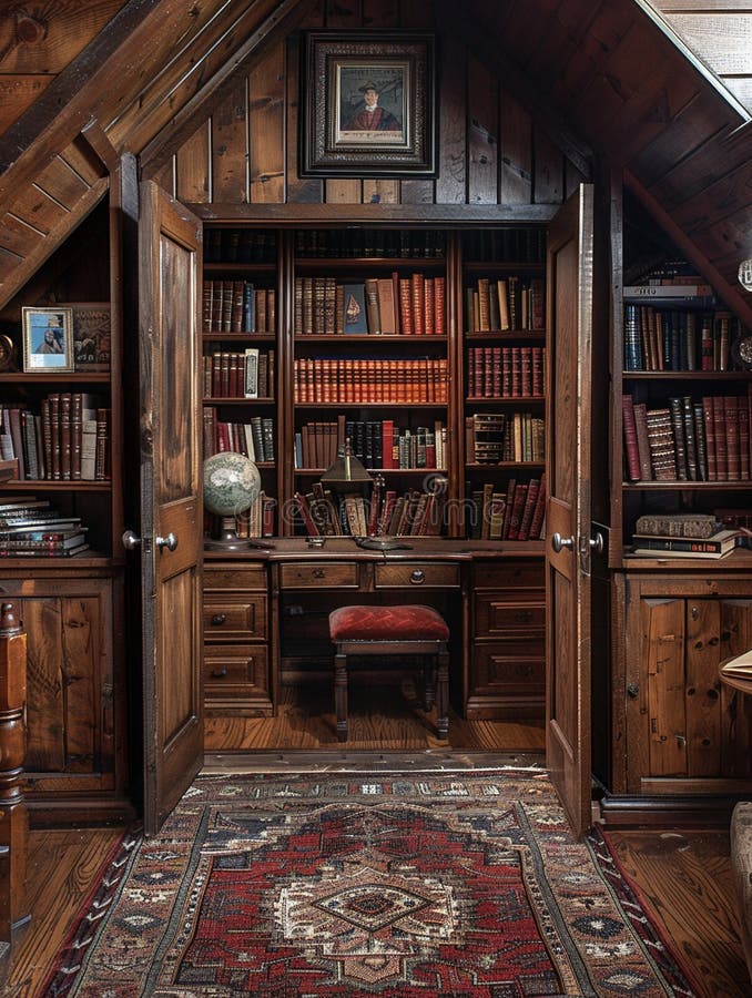 Secret Attic Reading Room Hidden Behind a Bookcase Stock Image - Image ...