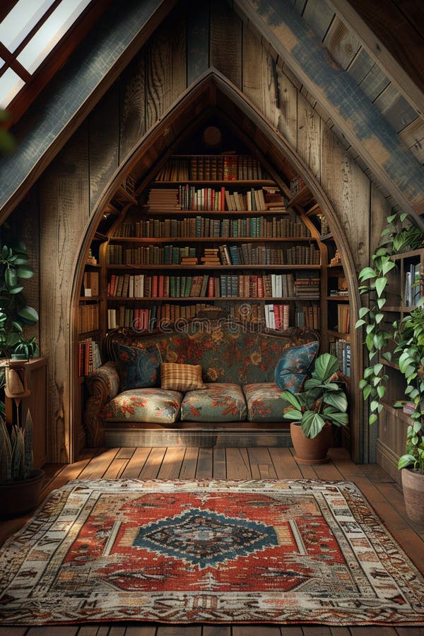Secret Attic Reading Room Hidden Behind a Bookcase3D Render Stock ...
