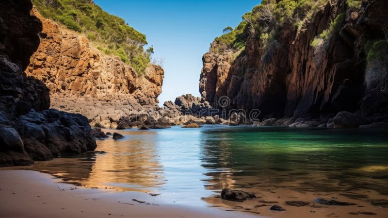 A Secret Beach Cove with Azure Water and Soft Sand Stock Illustration ...