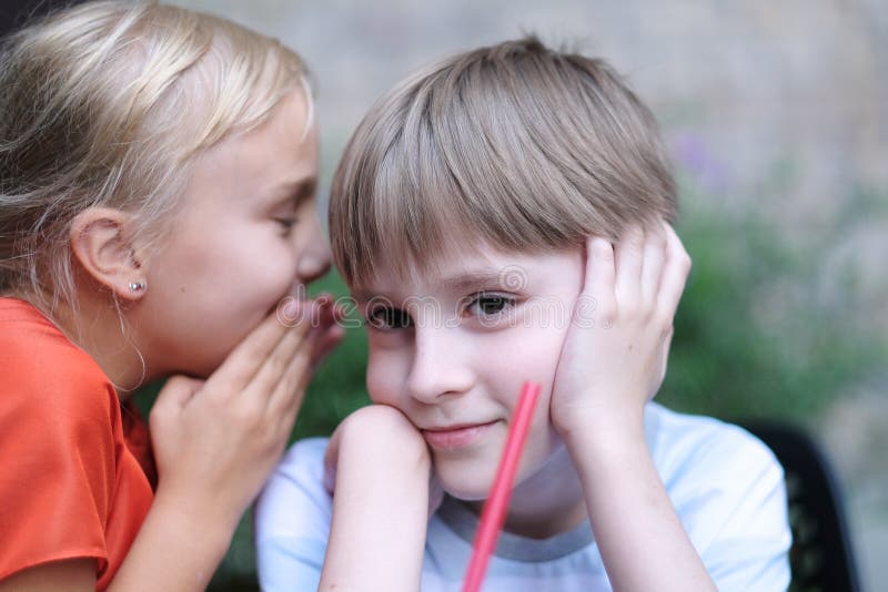 Secret Children`s Conversation Stock Photo - Image of mystery, children ...