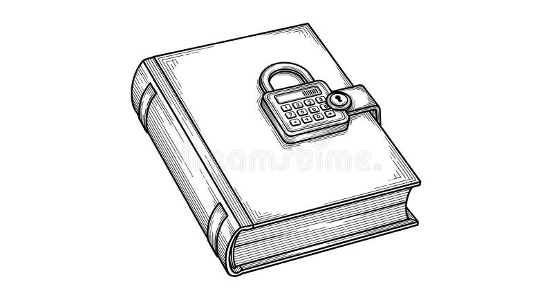Secret Diary with Combination Lock: a Sketchy Illustration in Black and ...