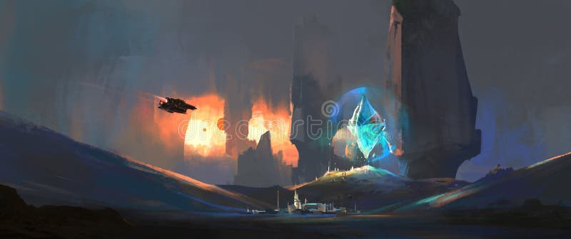 A Secret Energy Base on an Alien Planet, 3D Illustration Stock ...