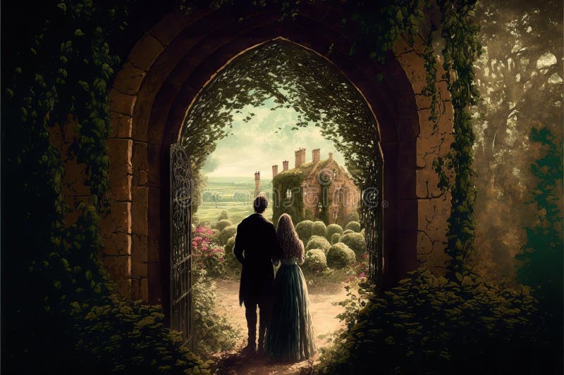 A Secret Garden Hidden in a Castle (Generative AI) Stock Illustration ...