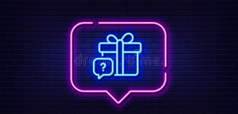 Secret Gift Line Icon. Unknown Present Box Sign. Neon Light Speech ...