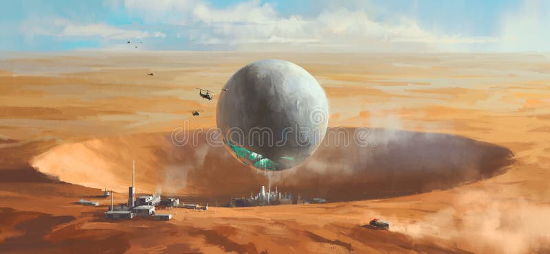 Secret Military Base in Huge Crater, 3d Illustration Stock Illustration ...