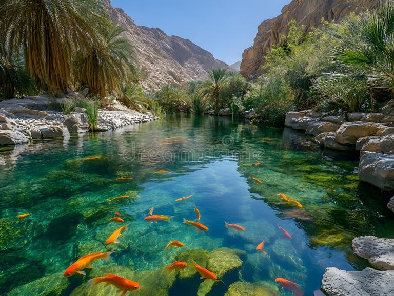 A Secret Oasis in the Middle of the Desert Stock Illustration ...