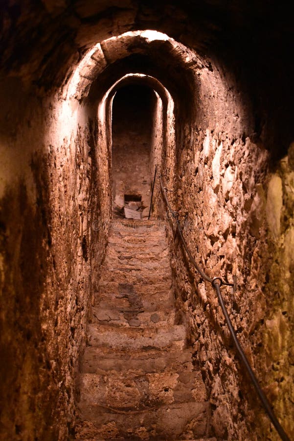 Secret Staircase Cave Inside of Brans Castle in Bran Romania Editorial ...