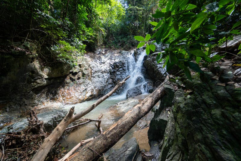 Secret Tropical Waterfall in Jungle on a Samui Island. Stock Photo ...