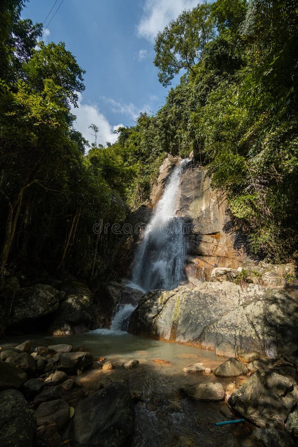Secret Tropical Waterfall in Jungle on a Samui Island. Stock Photo ...