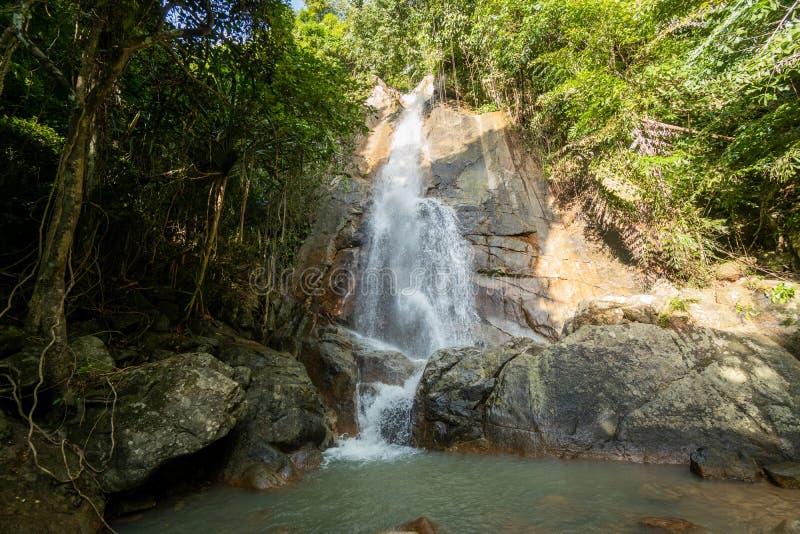Secret Tropical Waterfall in Jungle on a Samui Island. Stock Photo ...
