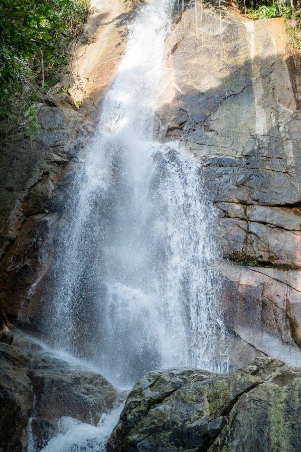 Secret Tropical Waterfall in Jungle on a Samui Island. Stock Image ...