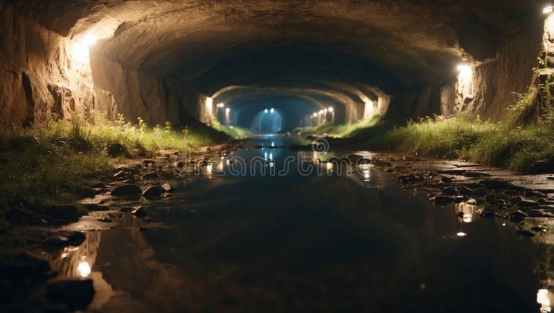 Secret Underground Waterway Illuminated for Material Transport a Hidden ...
