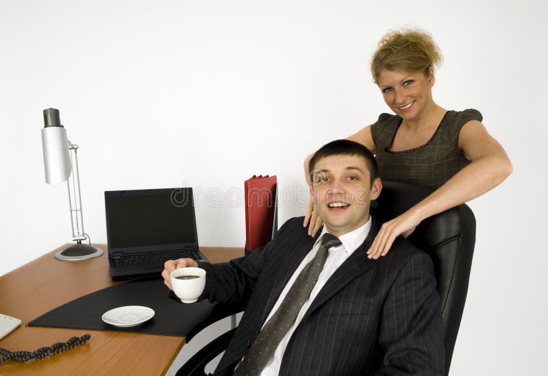 Secretaresse en werkgever. stock afbeelding. Image of telefoon - 5605633