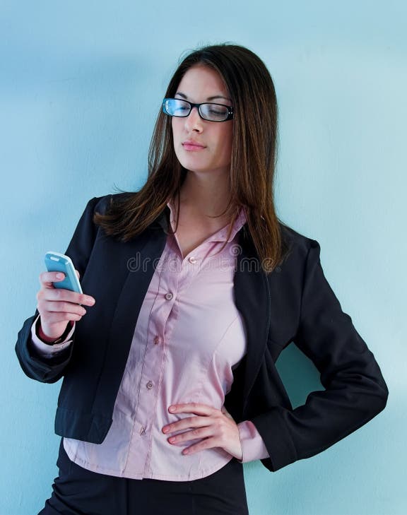 Secretary stock image. Image of blue, joyous, brunette - 3819871