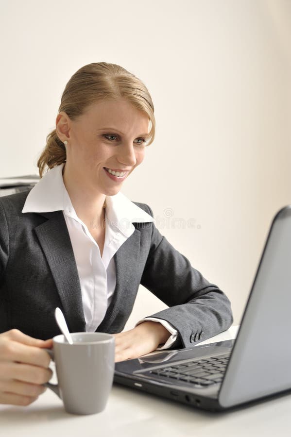 Secretary Behind a Computer Stock Photo - Image of laptop, happiness ...