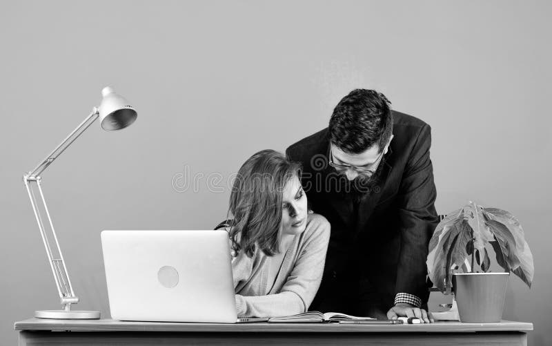 Secretary with Boss at Workplace. Businessman and Assistant Solve ...