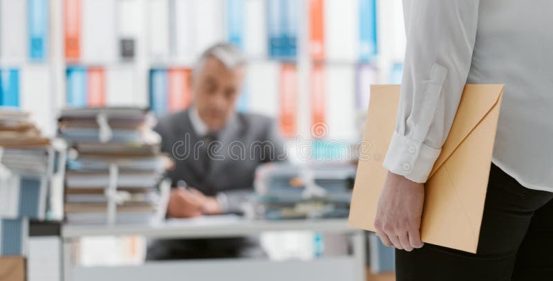 Secretary Bringing an Envelope To Her Boss Stock Photo - Image of chief ...