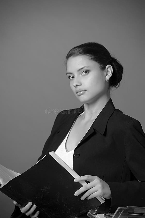 Secretary or Businesswoman in Suit with Notebook Stock Photo - Image of ...