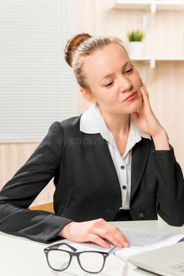 Secretary with Computer and Glasses Stock Image - Image of light, alone ...