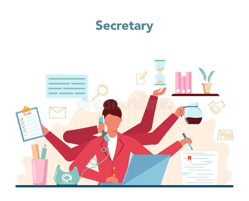 Secretary Concept. Receptionist Helping Visitors and Assisting Stock ...