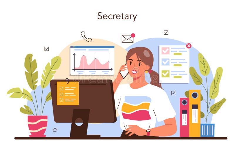 Secretary Concept. Receptionist Answering Calls and Assisting Stock ...