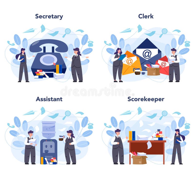 Secretary Concept Set. Receptionist Answering Calls and Assisting Stock ...