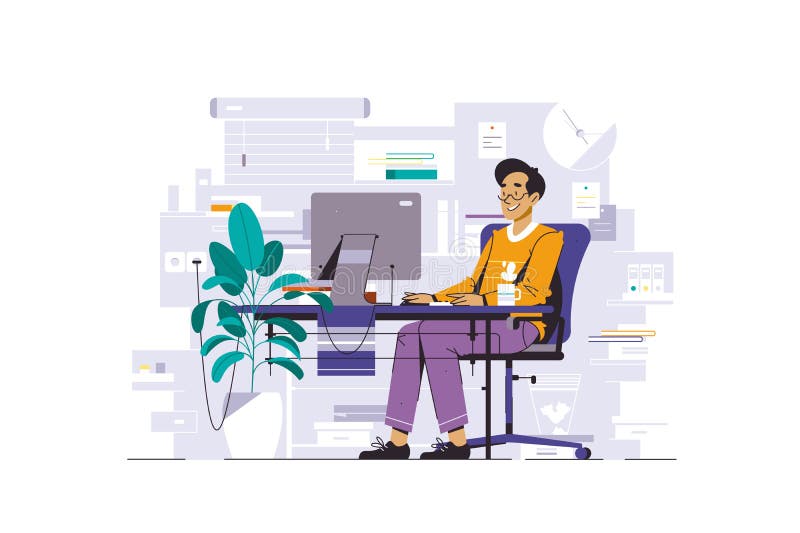 Secretary, Customer Support Center Operator, Man Sitting at the Table ...