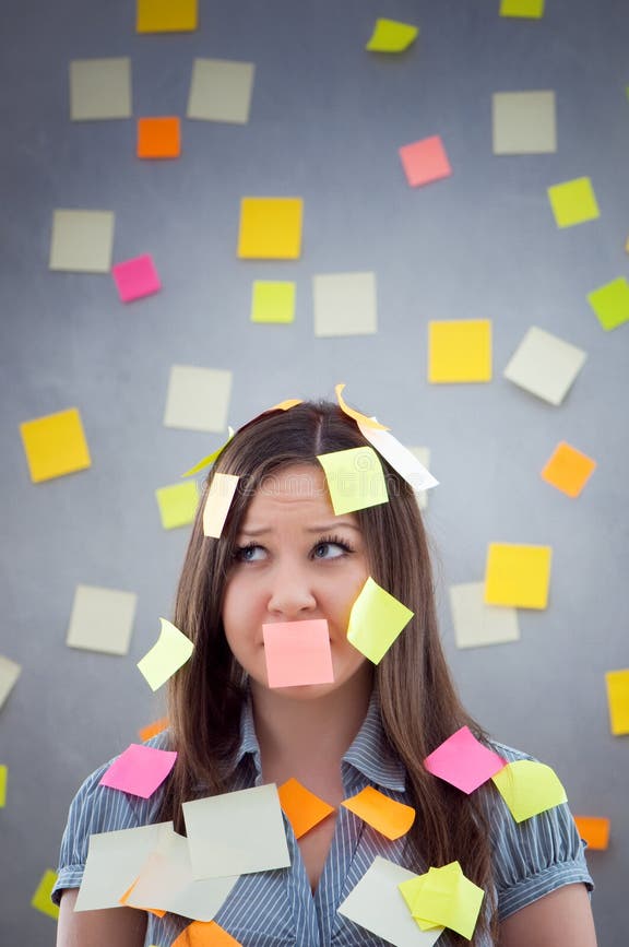Secretary with many notes stock image. Image of secretary - 27016139
