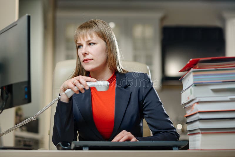 Secretary Works at the Computer in the Office Stock Photo - Image of ...