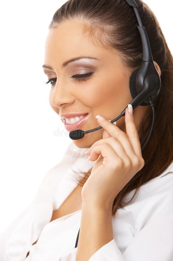 Portrait of Young Business Woman or Secretary with Headset Stock Image ...