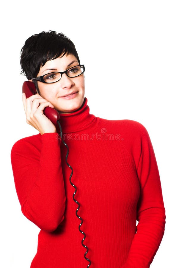 Secretary in red stock photo. Image of glasses, telephone - 835178