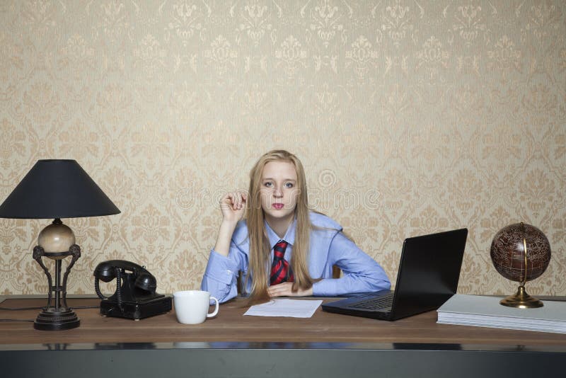 Secretary with a sad face stock photo. Image of corporation - 56968242