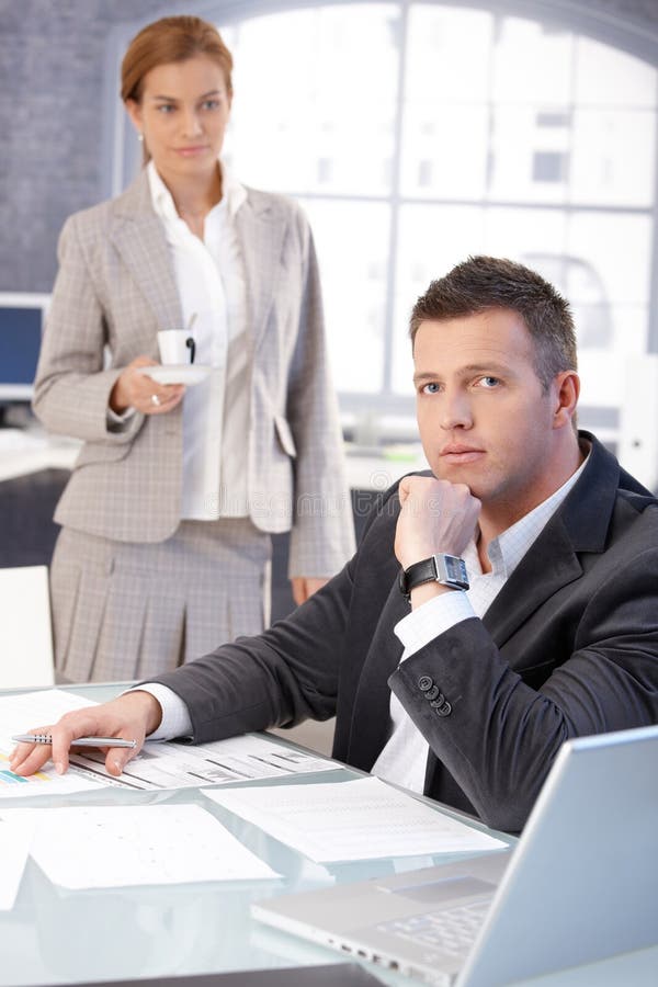 Secretary Bringing Contract To Sign To Boss Stock Photo - Image of ...