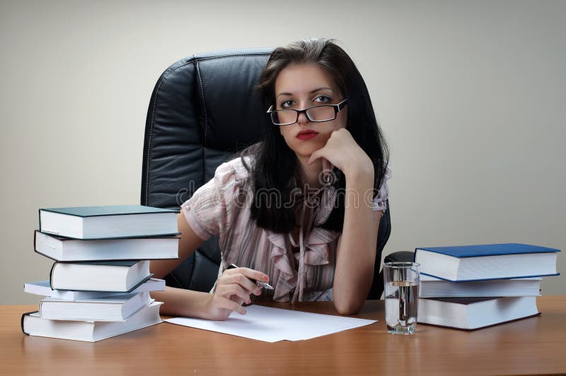 Secretary sit at the table stock photo. Image of people - 12079134