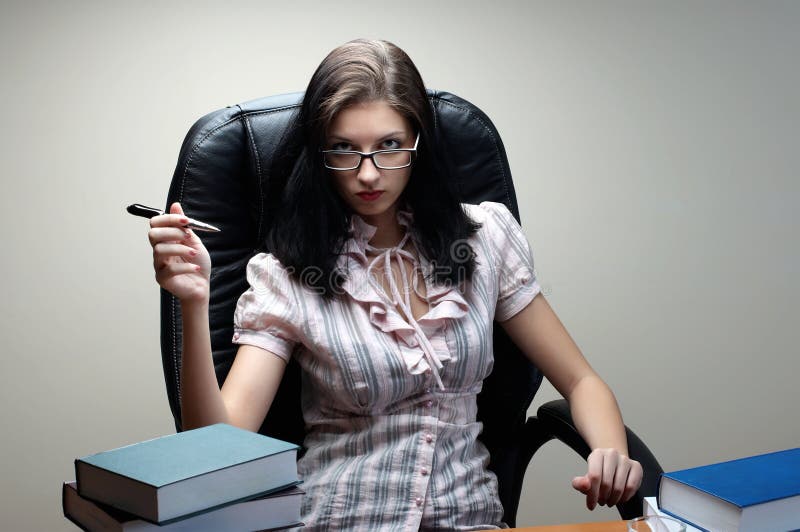 Secretary sit at the table stock image. Image of business - 12165611