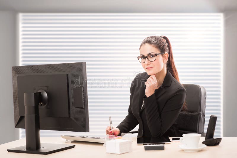 Secretary Sitting at Her Desk Stock Image - Image of girl, occupation ...
