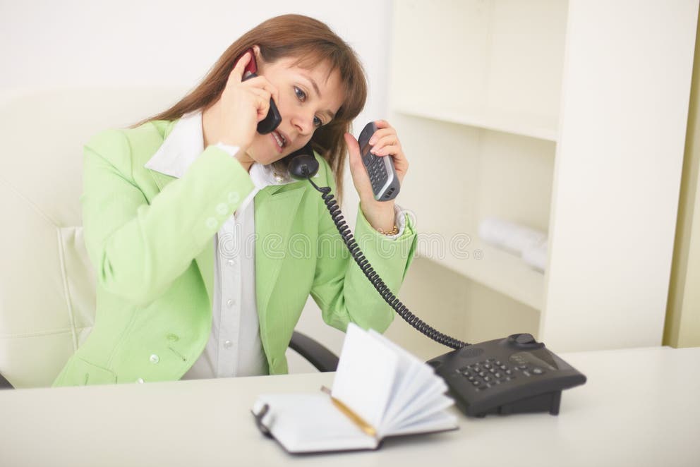 Secretary Speaks by Several Phones Simultaneously Stock Photo - Image ...