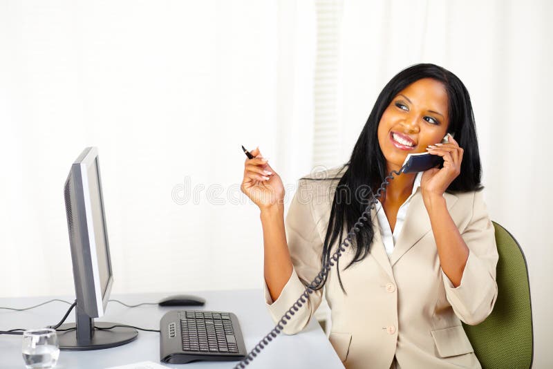 Secretary Talking with Two Persons Stock Photo - Image of girl, african ...