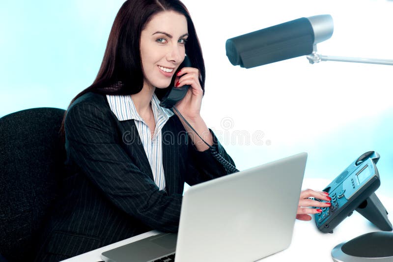 Secretary Talking To Client Via Phone Call Stock Image - Image of ...