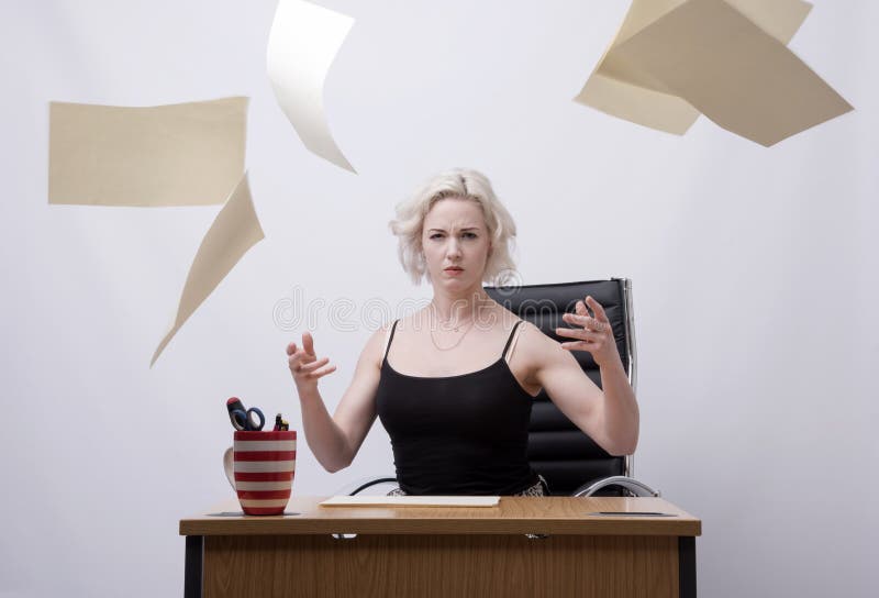 Secretary Throwing Papers into the Air Stock Photo - Image of angry ...