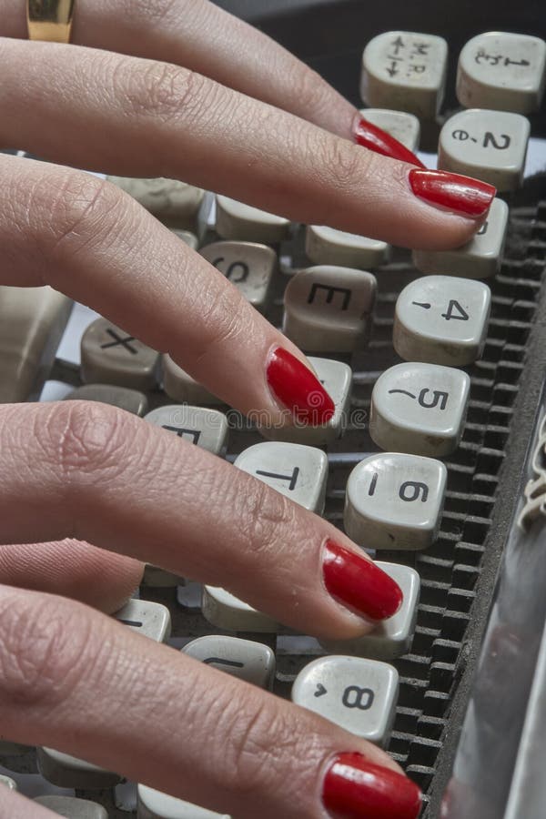 Hands of a Secretary with Typewriter on White Background Stock Image ...